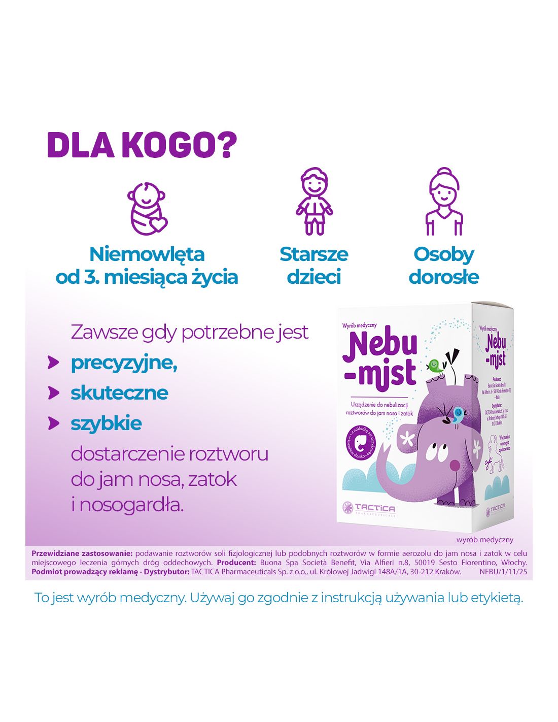 Nebu-mist Urządzenie do nebulizacji roztworów do jam nosa i zatok 1 sztuka